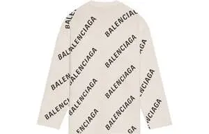 Balenciaga All Over Logo Crewneck Wool Knit Sweater