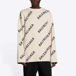 Balenciaga All Over Logo Crewneck Wool Knit Sweater