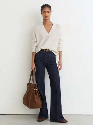 REISS Blanche 100% Cashmere Shawl-neck Jumper - Ivory