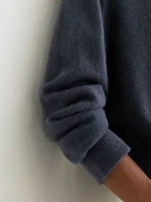 REISS Blanche 100% Cashmere Shawl-neck Jumper - Slate Blue