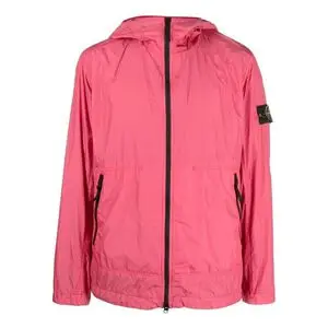 Stone Island Waffen Patch Nylon Hooded Zip-up Jacket - Pink