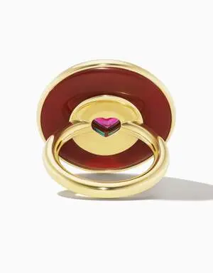 EMILY P. WHEELER Balance Ring With Rubellite Sapphire, Turquoise, And Agate In Yellow Gold - Pink