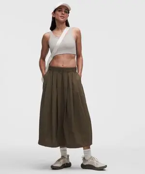 Lululemon Lululinen Adjustable-hem Maxi Skirt Olive Brown