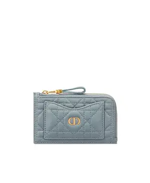 Dior Caro Compact Zipped Card Holder - Gray