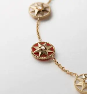 Dior Rose Des Vents Necklace In Gold With Diamonds And Enamel