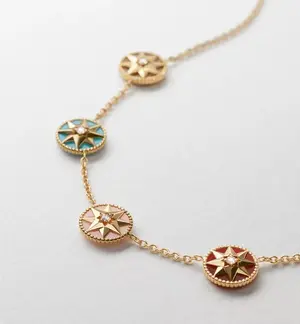 Dior Rose Des Vents Necklace In Gold With Diamonds And Enamel