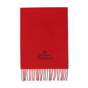 VIVIENNE WESTWOOD Logo Embroidered Fringed Scarf - Red