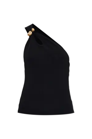 Cult Gaia Anouk Asymmetric One-shoulder Knit Top With Gold Embellishments