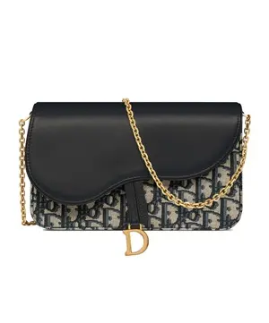 Dior Medium Saddle Pouch With Chain - Blue