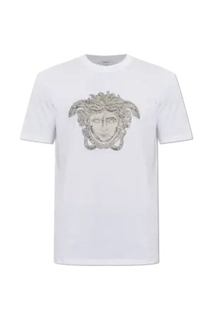 Versace Cotton T-shirt With Shimmering Crystals - White