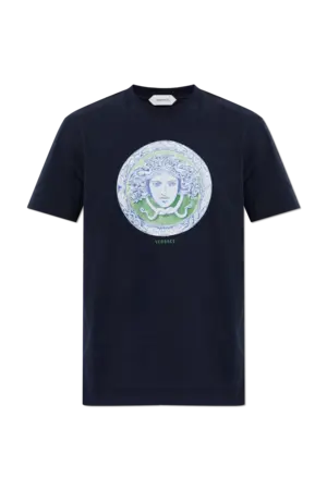 Versace Cotton T-shirt With Print - Navy Blue