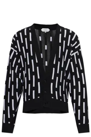 Versace Wool Cardigan With Embroidered Logo - Black