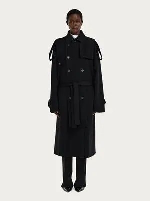FERRAGAMO Double Breasted Overcoat - Black
