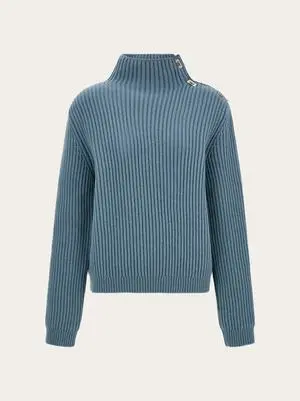 FERRAGAMO Knitted Mock Neck Sweater With Gancini Detail - Green