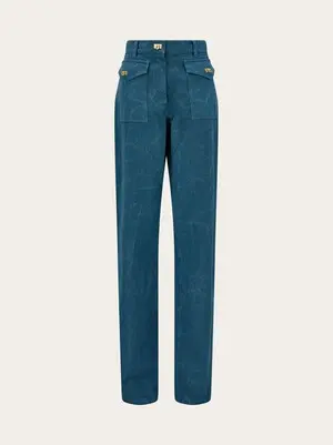FERRAGAMO Washed Cotton Gabardine Trousers With Gancini Buckles