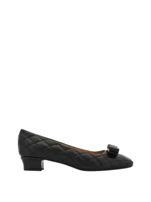 FERRAGAMO Quilted Nappa Leather Vara Bow Pumps - Black