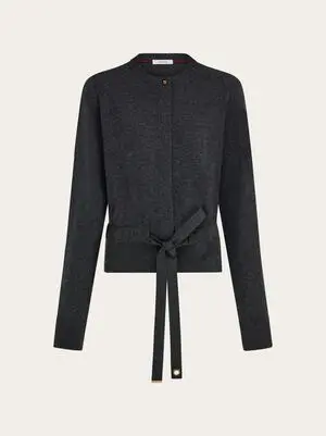 FERRAGAMO Cardigan With Ribbon Detail - Grey