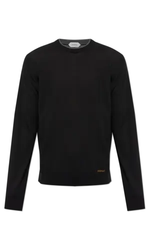 Versace Wool Sweater With Embroidered Logo - Black
