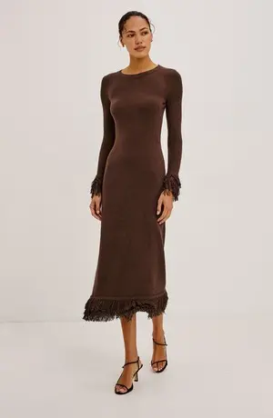 Rails Alejandra Fringe Long Sleeve Midi Dress