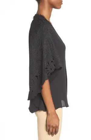 Kobi Halperin Marielle' Eyelet Embroidered Silk Butterfly Sleeve Blouse