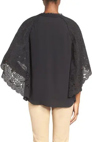 Kobi Halperin Marielle' Eyelet Embroidered Silk Butterfly Sleeve Blouse