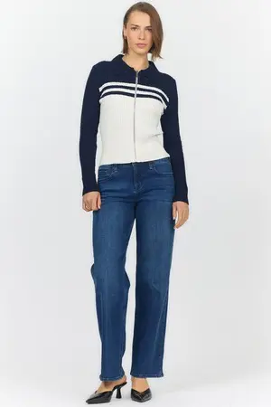 DEAR JOHN Nola Long Sleeve Zip Up Fitted Sweater