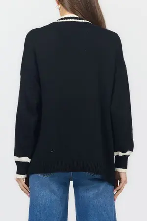 DEAR JOHN Amani Open Front Stripe Trim Cardigan