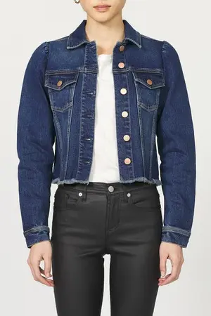 DEAR JOHN Roselyn Crop Raw Hem Trucker Jacket - Denali