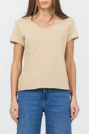 DEAR JOHN Vanya V-neck Slub Knit T-shirt - Dune