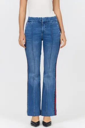 DEAR JOHN Florence Mid Rise Side Stripe Bootcut Jeans - Medieval
