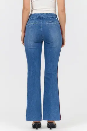 DEAR JOHN Florence Mid Rise Side Stripe Bootcut Jeans
