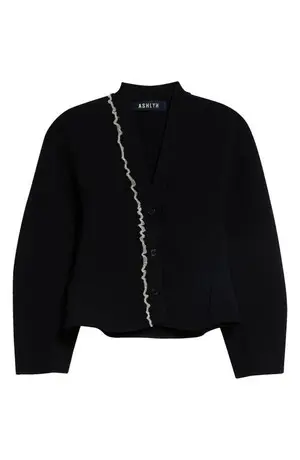 ASHLYN Henry Asymmetric Ruffle Cardigan - Black