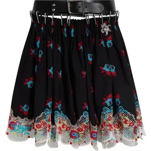 CHOPOVA LOWENA Sasha Carabiner Broderie Skirt - Black