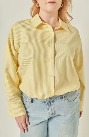 English Factory Striped Long Sleeve Button Up Shirt - Yellow