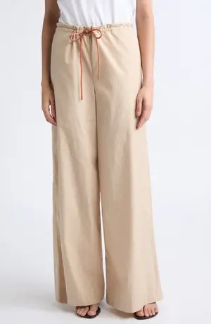 KALLMEYER Wesley Wide Leg Cotton Drawstring Pants - Apricot
