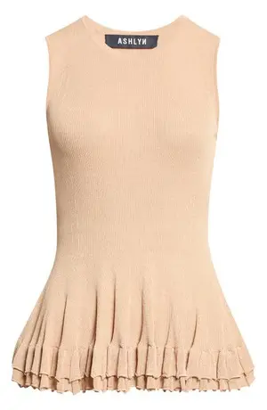 ASHLYN Greer Crew Neck Sleeveless Knit Shell With Ruffled Hem