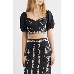 CLEOBELLA Anca Embroidered Crop Top - Black