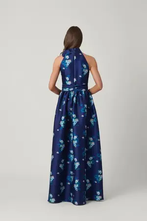 Shoshanna Grand St Floral Mikado May Gown - Navy Multi