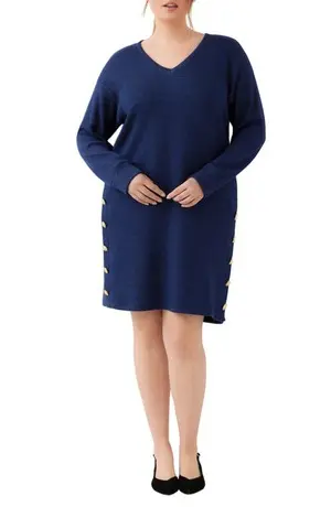 Karen Kane V-neck Button Detail Dress - Blue