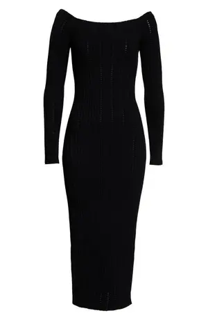 Helmut Lang Open Rib Long Sleeve Midi Dress - Black