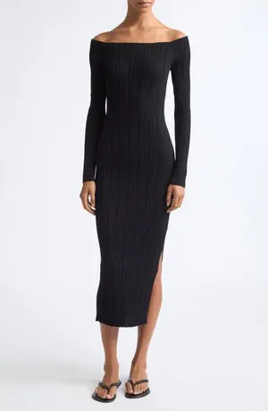 HELMUT LANG Open Rib Long Sleeve Midi Dress