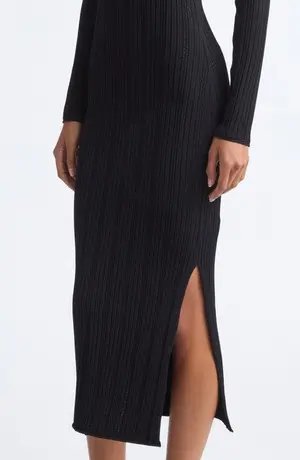 Helmut Lang Open Rib Long Sleeve Midi Dress