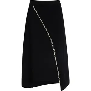 ASHLYN Felix Asymmetric Ruffle Trim Skirt - Black