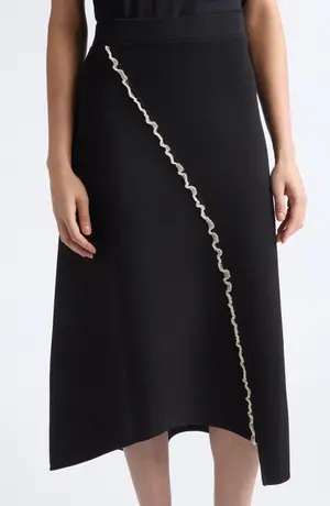 ASHLYN Felix Asymmetric Ruffle Trim Skirt - Black