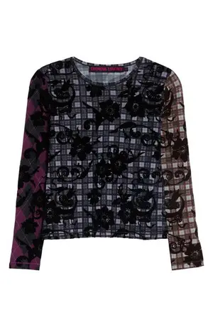 CHOPOVA LOWENA Duchess Flocked Mesh Top - Black Multi