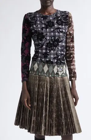CHOPOVA LOWENA Duchess Flocked Mesh Top - Black Multi