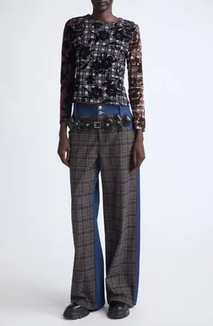 CHOPOVA LOWENA Duchess Flocked Mesh Top - Black Multi