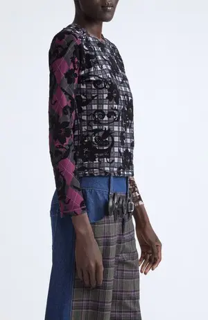 CHOPOVA LOWENA Duchess Flocked Mesh Top - Black Multi
