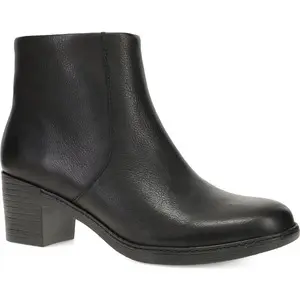 Dansko Meryll Leather Zip-up Block Heel Ankle Boot - Black