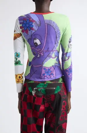 CHOPOVA LOWENA Graphic Jersey Long Sleeve Top - Red Multi